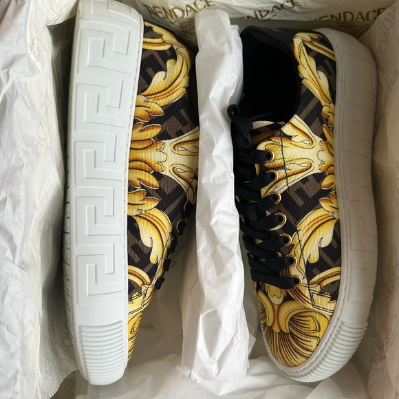 Versace | Shoes | Versace X Fendi Fendace Gold Baroque Sneakers Size 39 ...